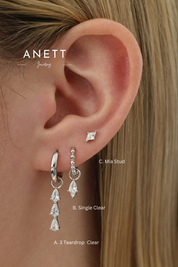 Clear 3 Teardrop Dangle SILVER earring Stacks