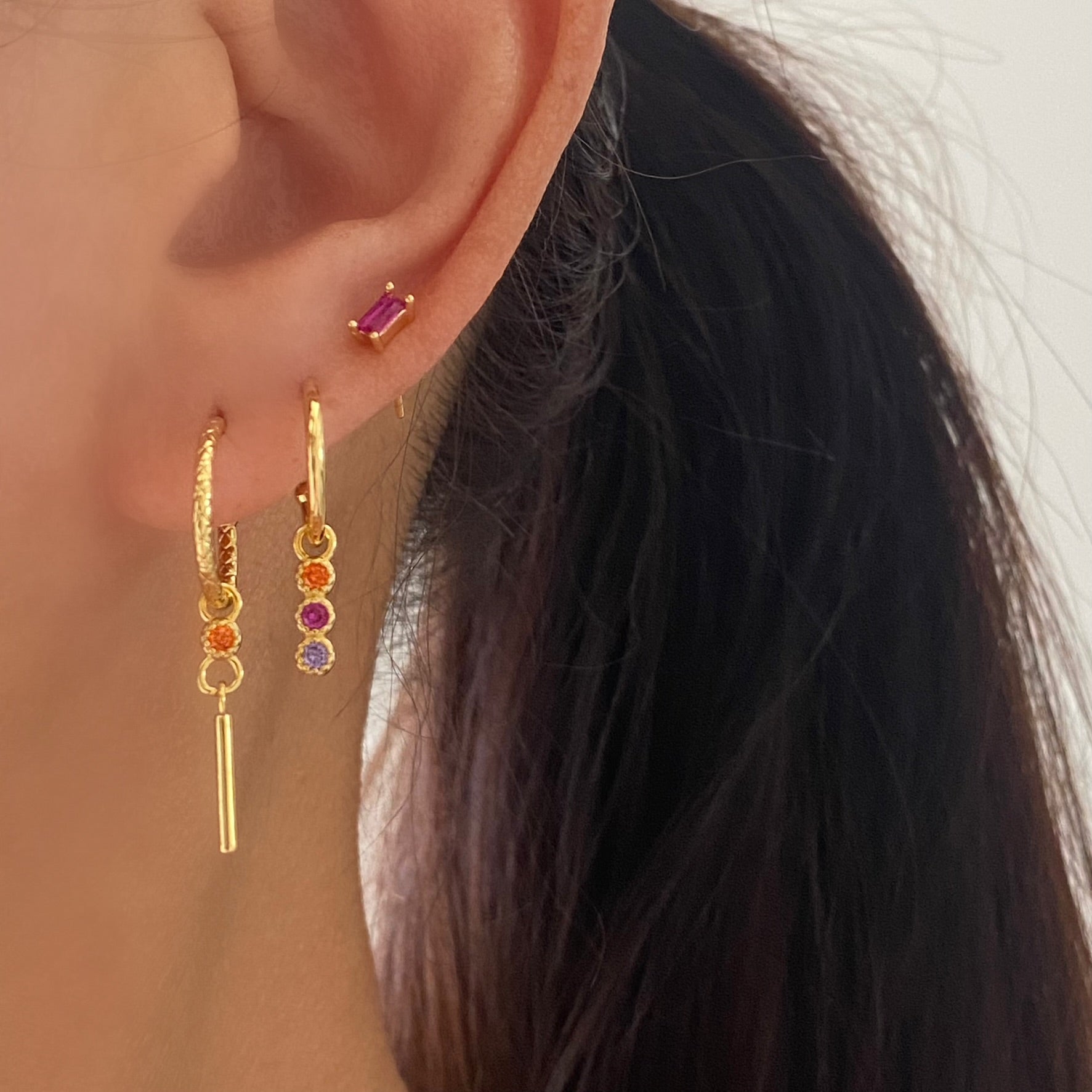 3pieces Dangly Ear Stack Set | 925 Sterling Silver with 18k Gold plate ...
