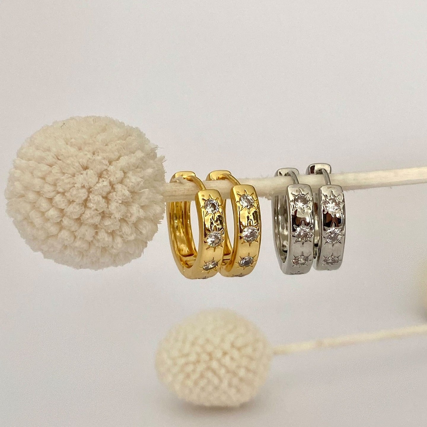 GOLD Starburst Hoop Earrings Wide Band 4mm – ANETT