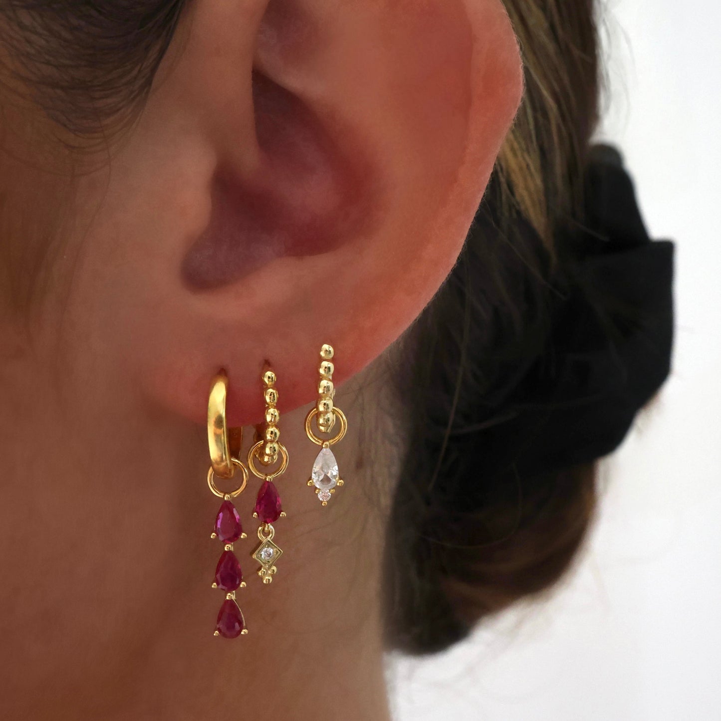 Pink 3 Teardrop Dangle Gold earring Stacks – ANETT