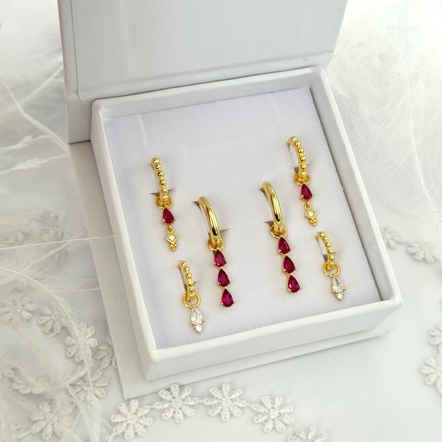 Pink 3 Teardrop Dangle Gold earring Stacks – ANETT
