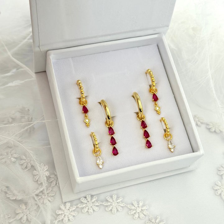 Pink 3 Teardrop Dangle Gold earring Stacks – ANETT