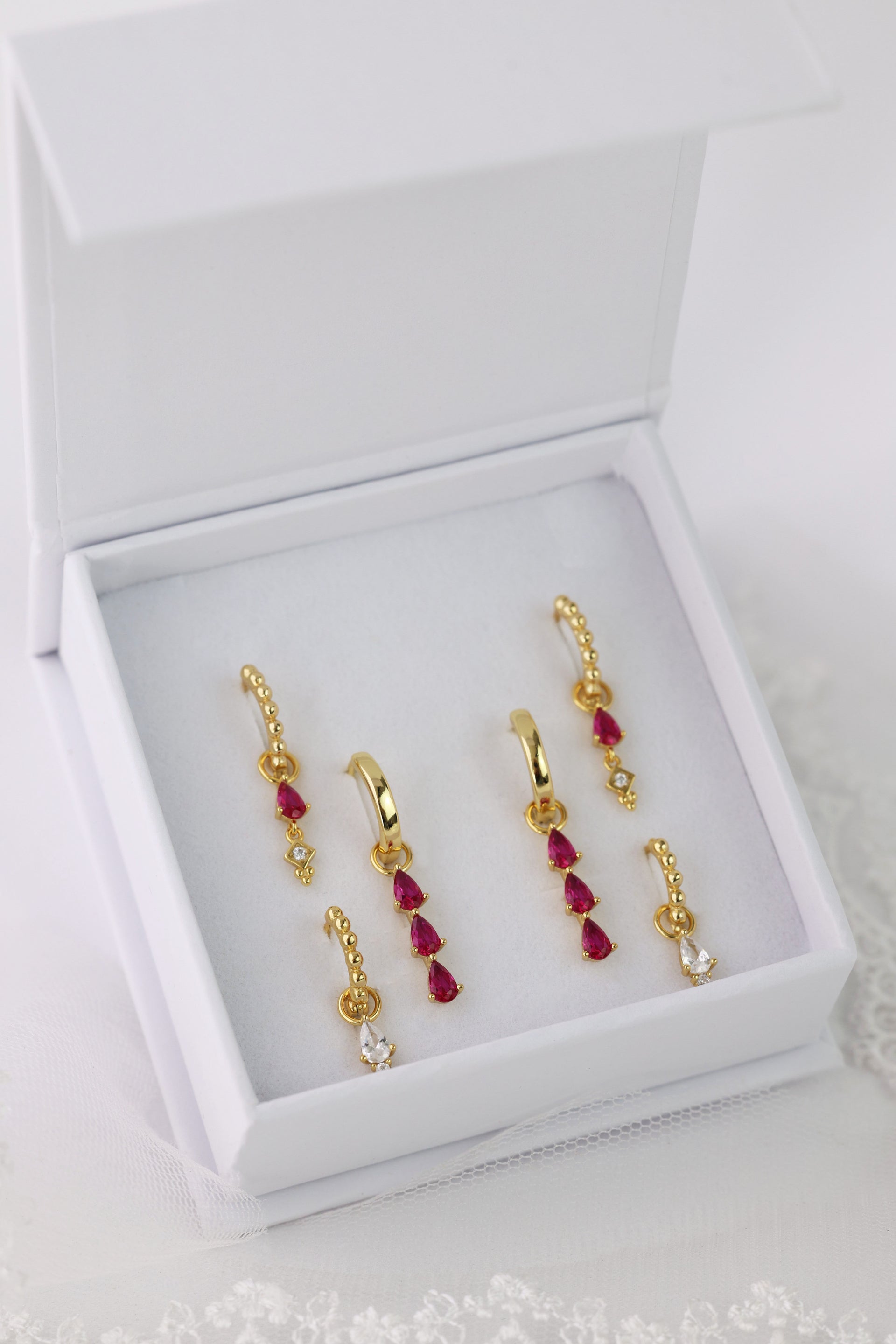 Pink 3 Teardrop Dangle Gold earring Stacks – ANETT