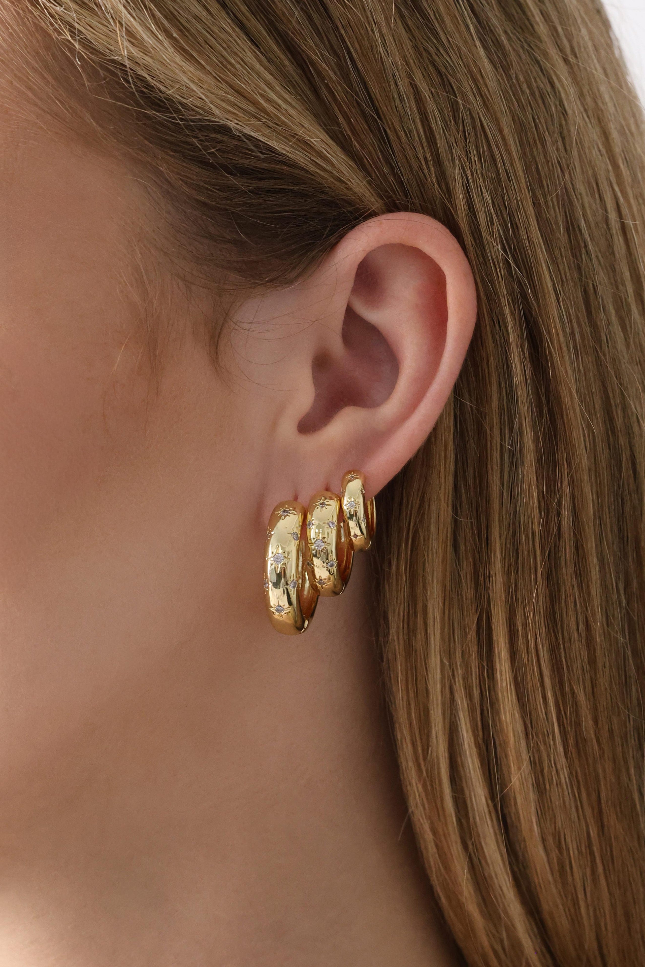 Astraea Star Hoop Earrings | Chunky Gold Hoops with Celestial Engraving ...