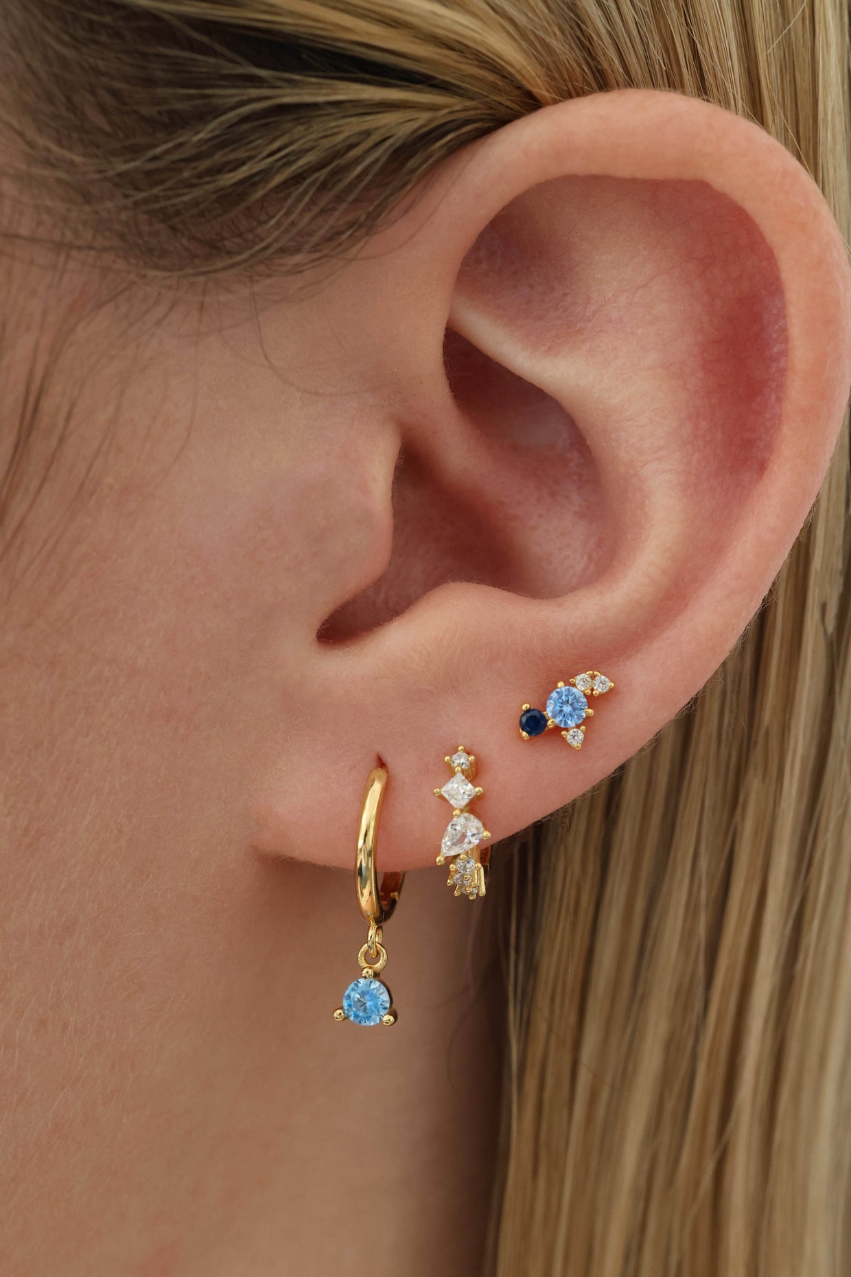 Azure Blue Earring Stacks- Gold