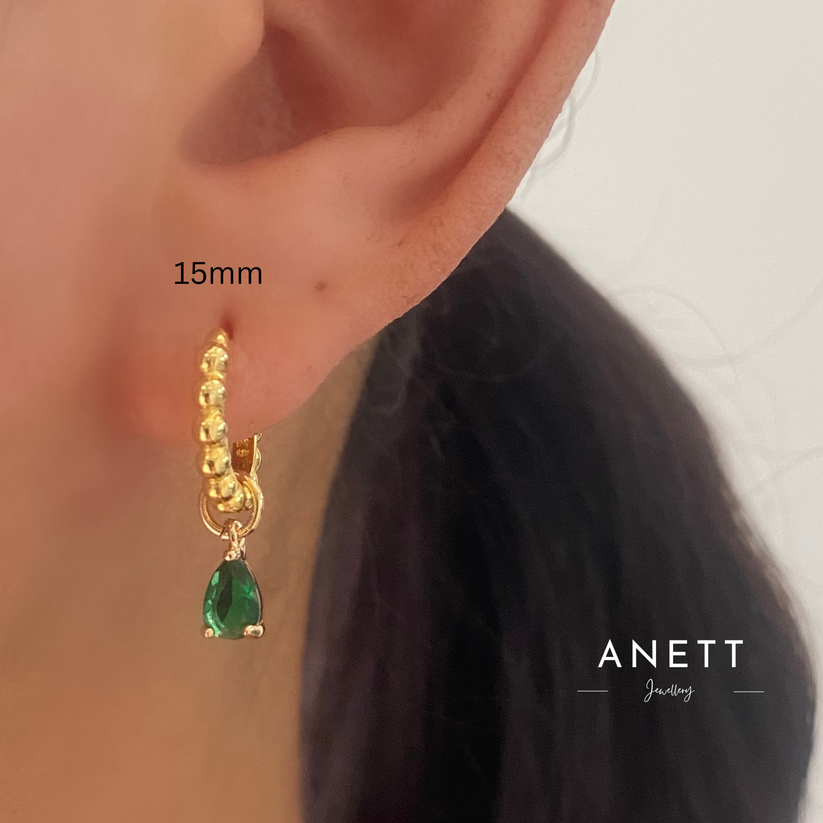 Princess Dainty Hoop Teardrop Dangle Earrings Emerald GREEN – ANETT