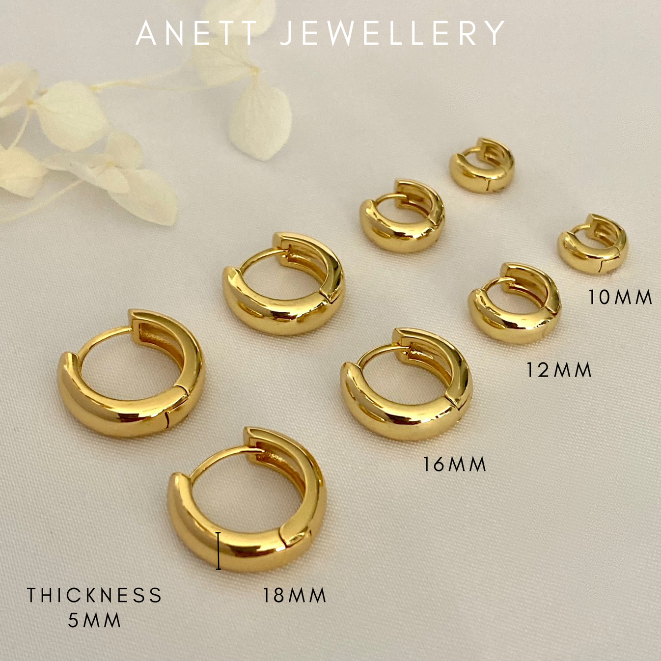 GOLD Thick 5mm Hoop Earrings, Gold Basic Simple Hoops, 10mm 12mm 16mm ...