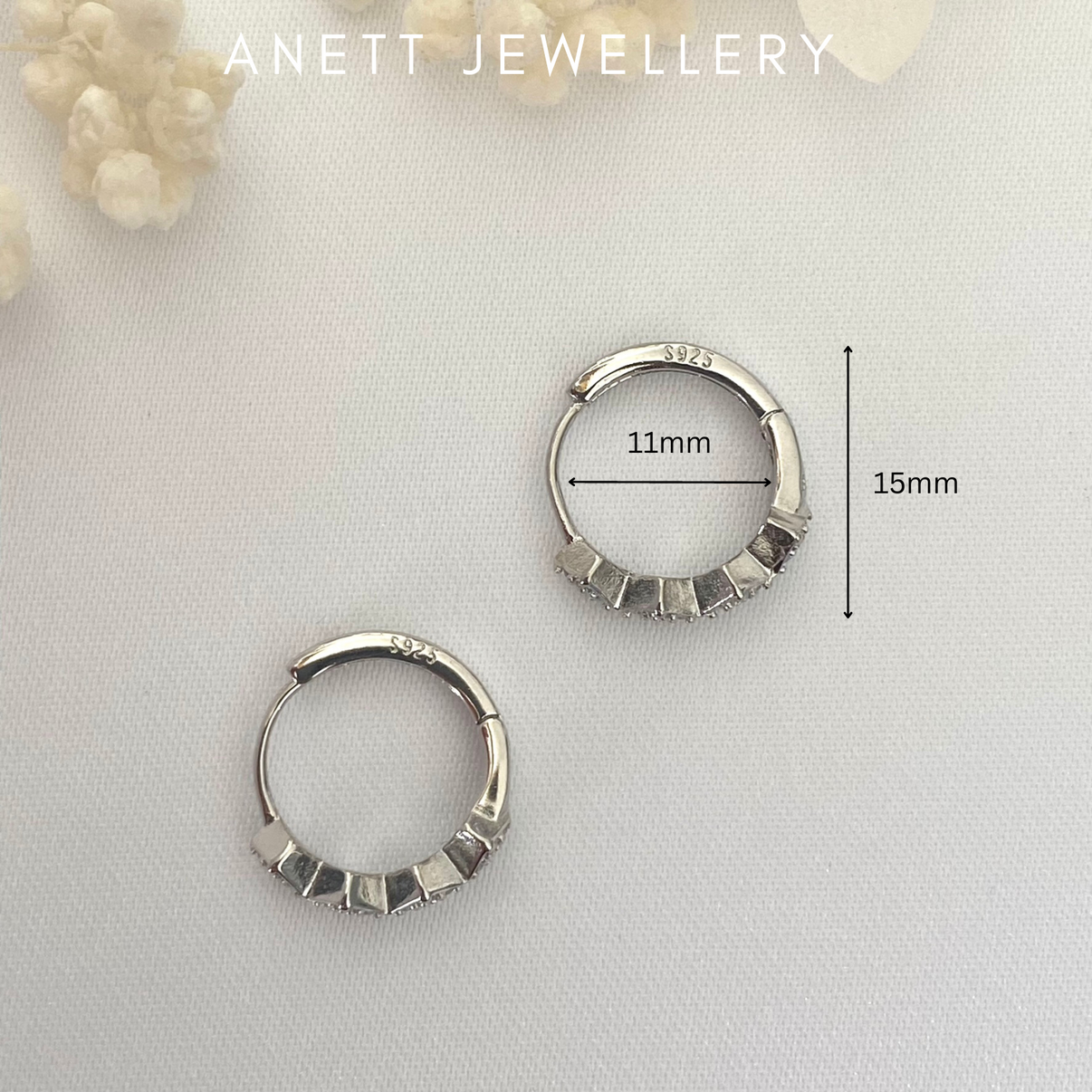 Sterling Silver Hoop Earrings, Sparkle Silver Hoops, 15mm Silver Hoops ...