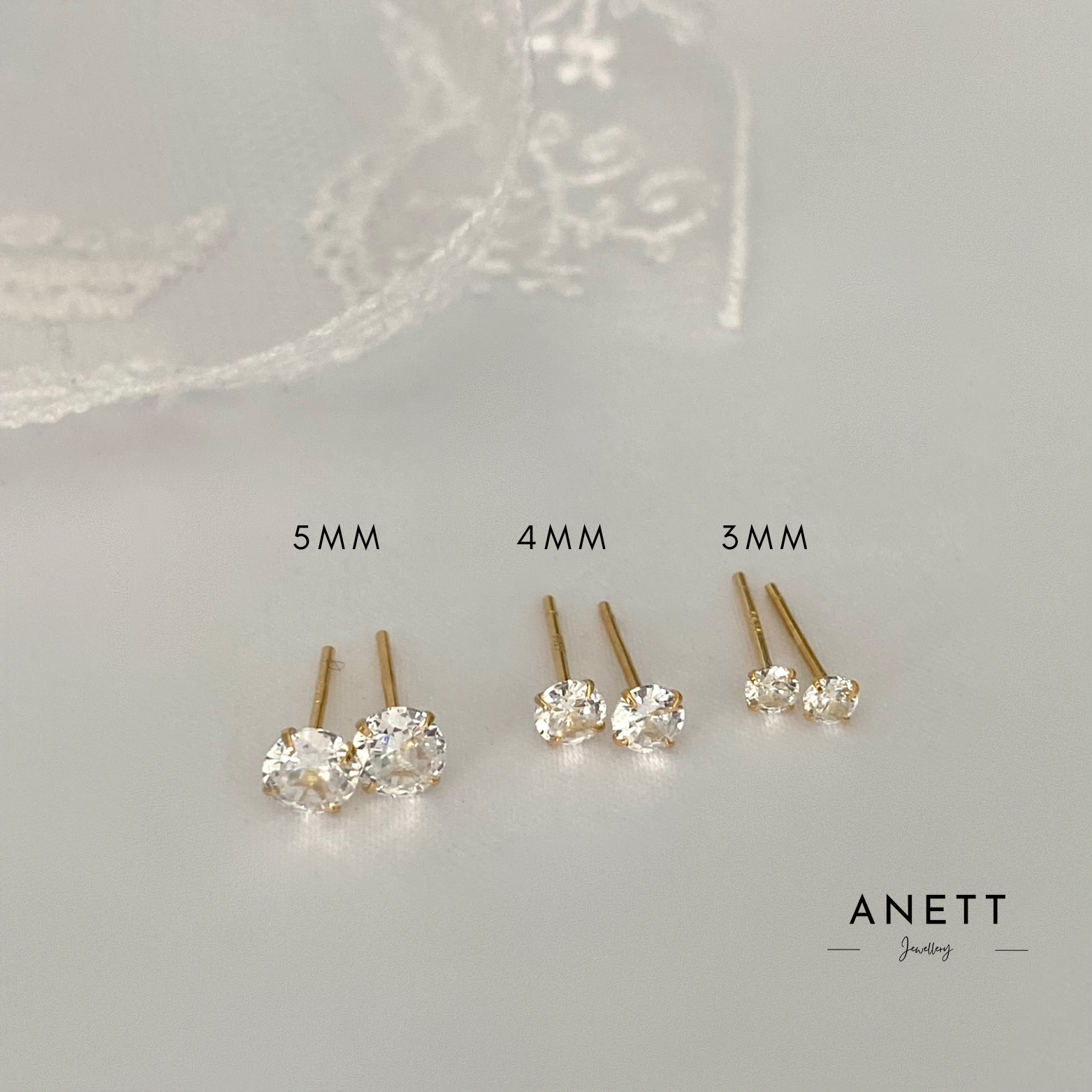 925 Sterling Silver Cubic Gold Stud, Dainty Diamond Cubic Stud, Basic – ANETT