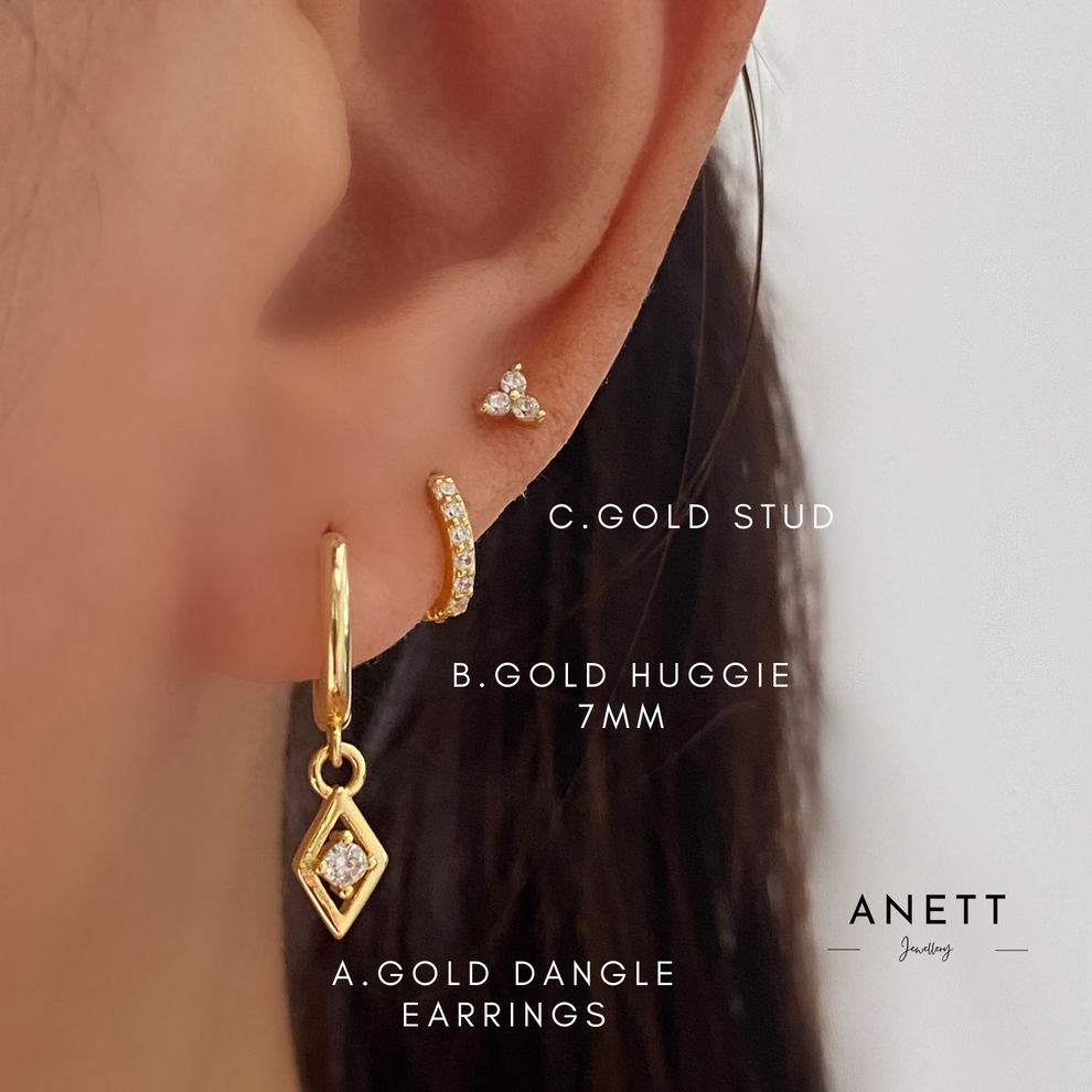 Diamond Rhombus Dangle Stud Earring 2 pairs 3 pairs Gift Set GOLD – ANETT