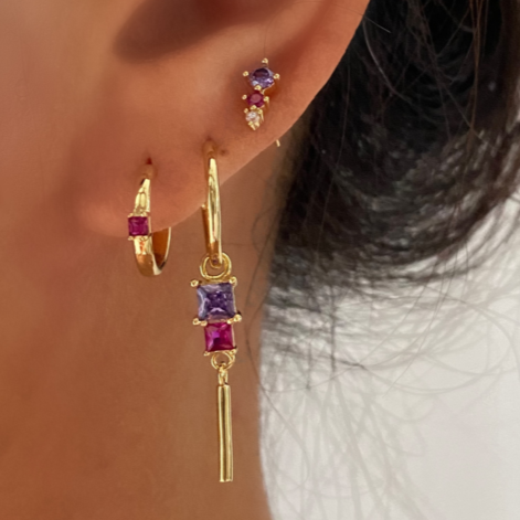 925 Sterling Silver Gold Dangly Hoop Stud Ear Stack 3 pieces Set – ANETT